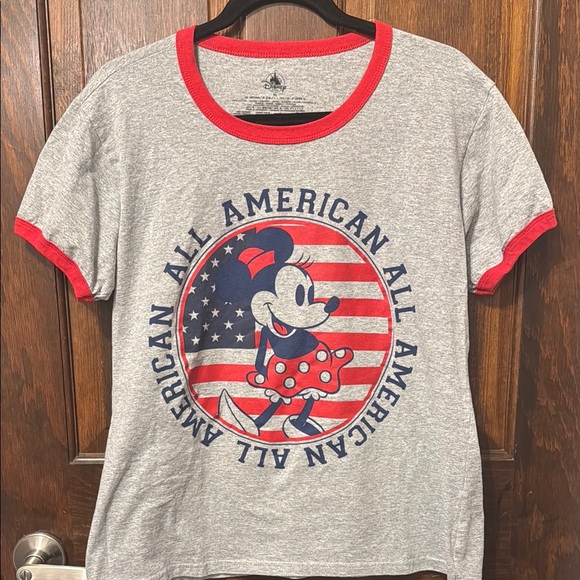 Disney | Tops | Disney Minnie Mouse American Flag Graphic Gray And Red ...